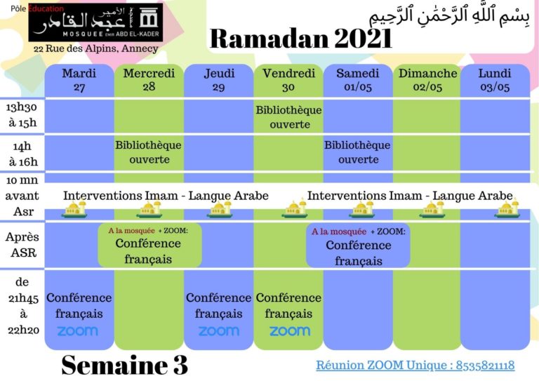 Programme Ramadan – Semaine 3 – Mosquée d'Annecy